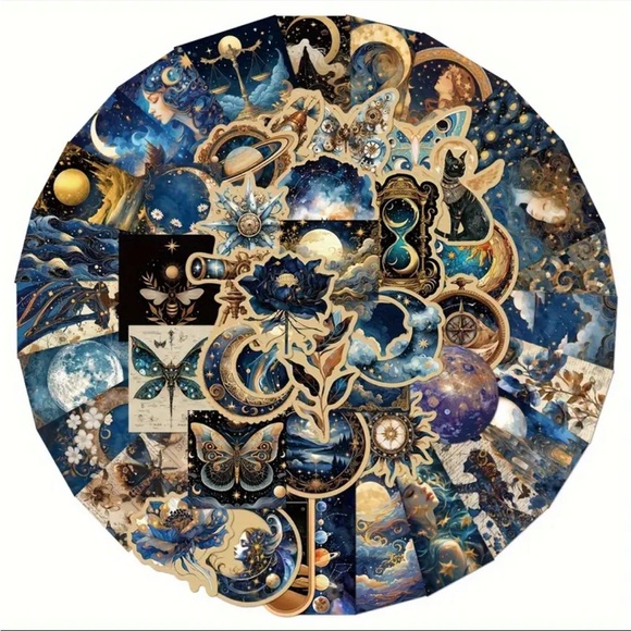 Office | Set Of 5 Cosmic Vortex Stickers Moon Stars Night Sky Cat ...